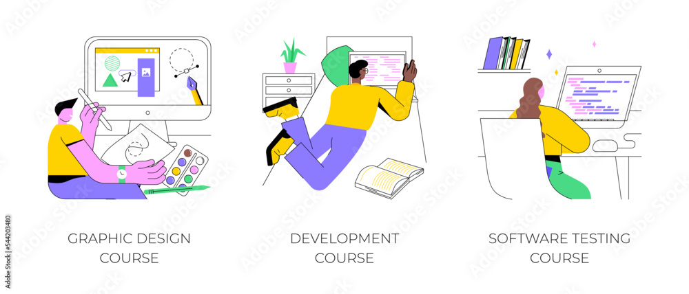Professional IT courses isolated cartoon vector illustrations set ...