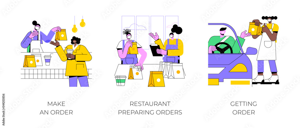 Vecteur Stock Curbside pickup at a restaurant isolated cartoon vector ...