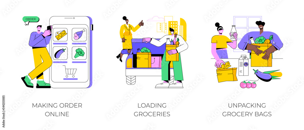 Curbside pickup at a grocery store isolated cartoon vector ...