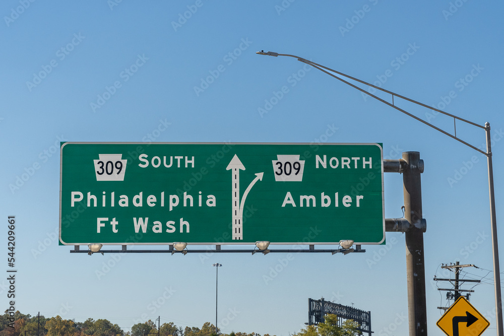 Obraz Exiting the Pennsylvania Turnpike at Route 309. Sign for South ...