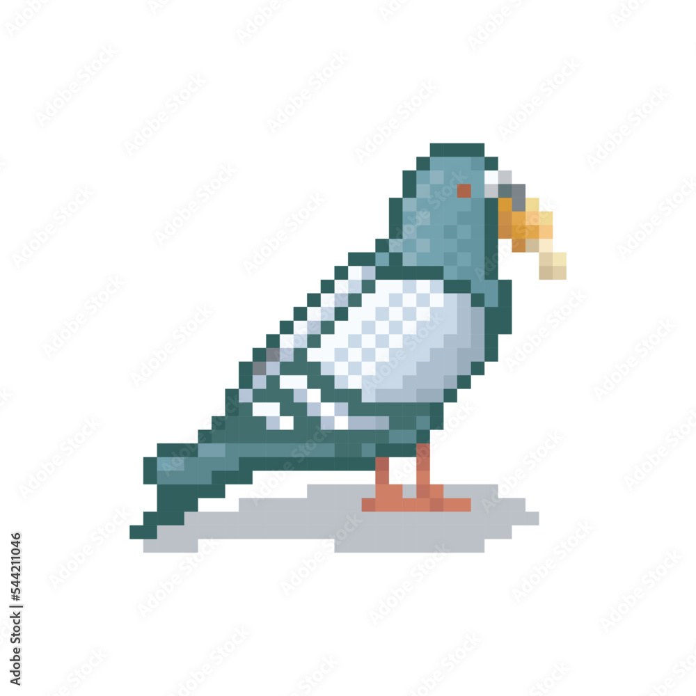 Dove with a piece of fried chicken, pixel art illustration Stock Vector ...