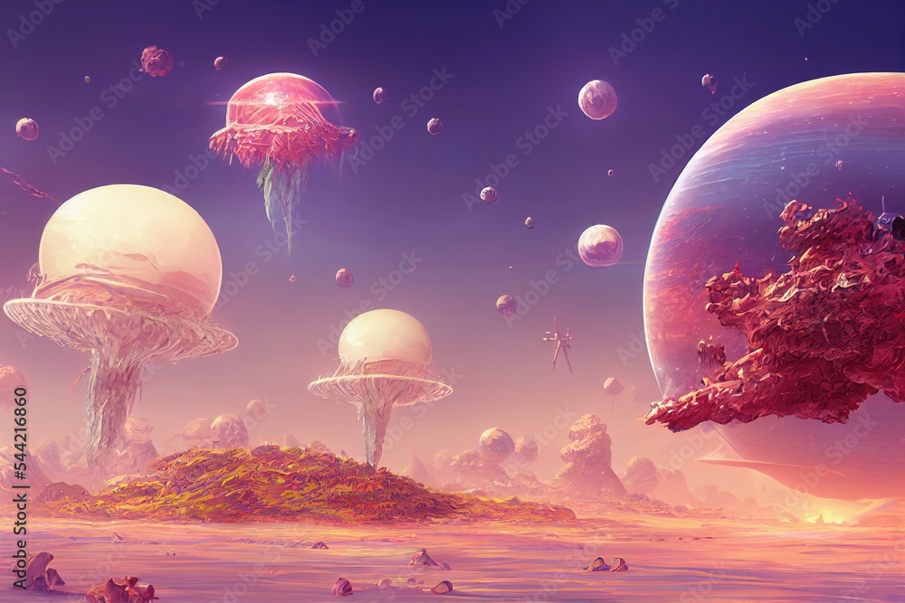 Fantastic and Exotic Allen Planet's Environment Falling UFO. Video Game ...