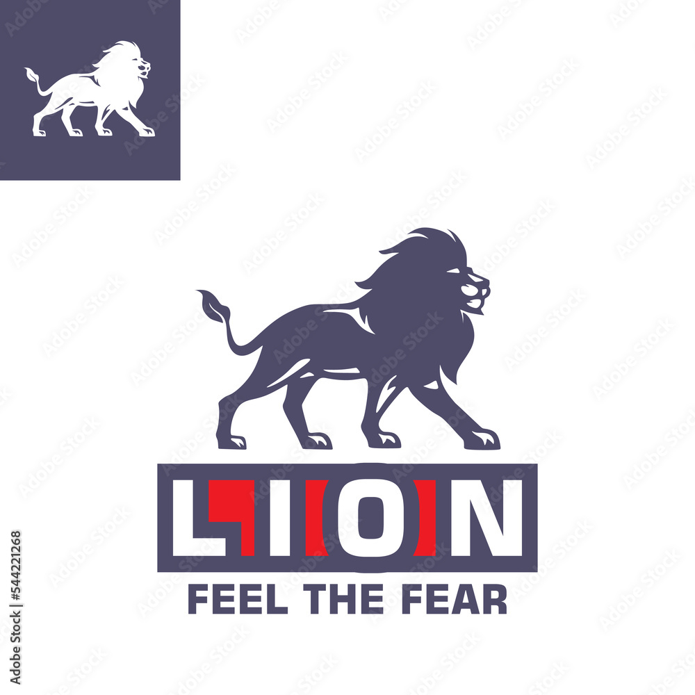 great lion logo, silhouette of dannger big predator wallking vector ...