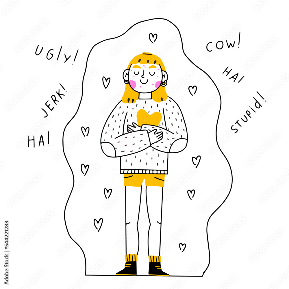 Defending personal boundaries and freedom concept. Young woman standing ...