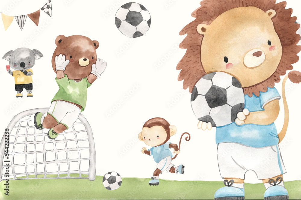 Football watercolor template for nursery, baby shower, invitation for ...