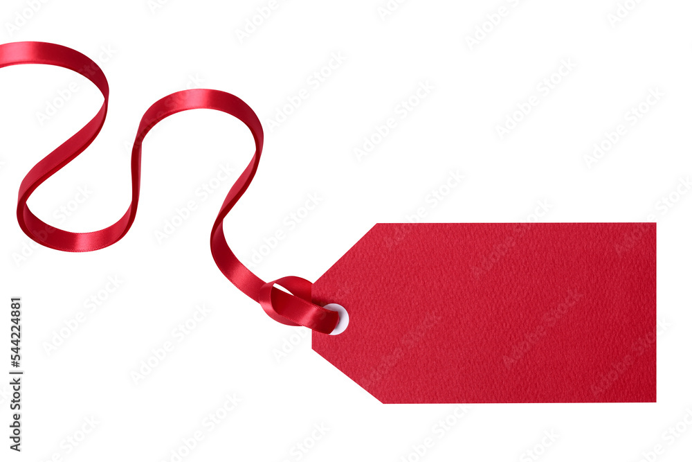 Red gift tag with ribbon blank plain isolated transparent background ...