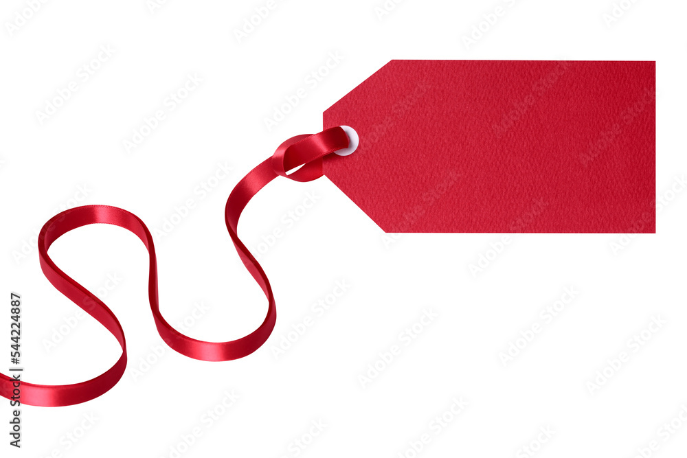 Red gift tag with ribbon blank plain isolated transparent background ...