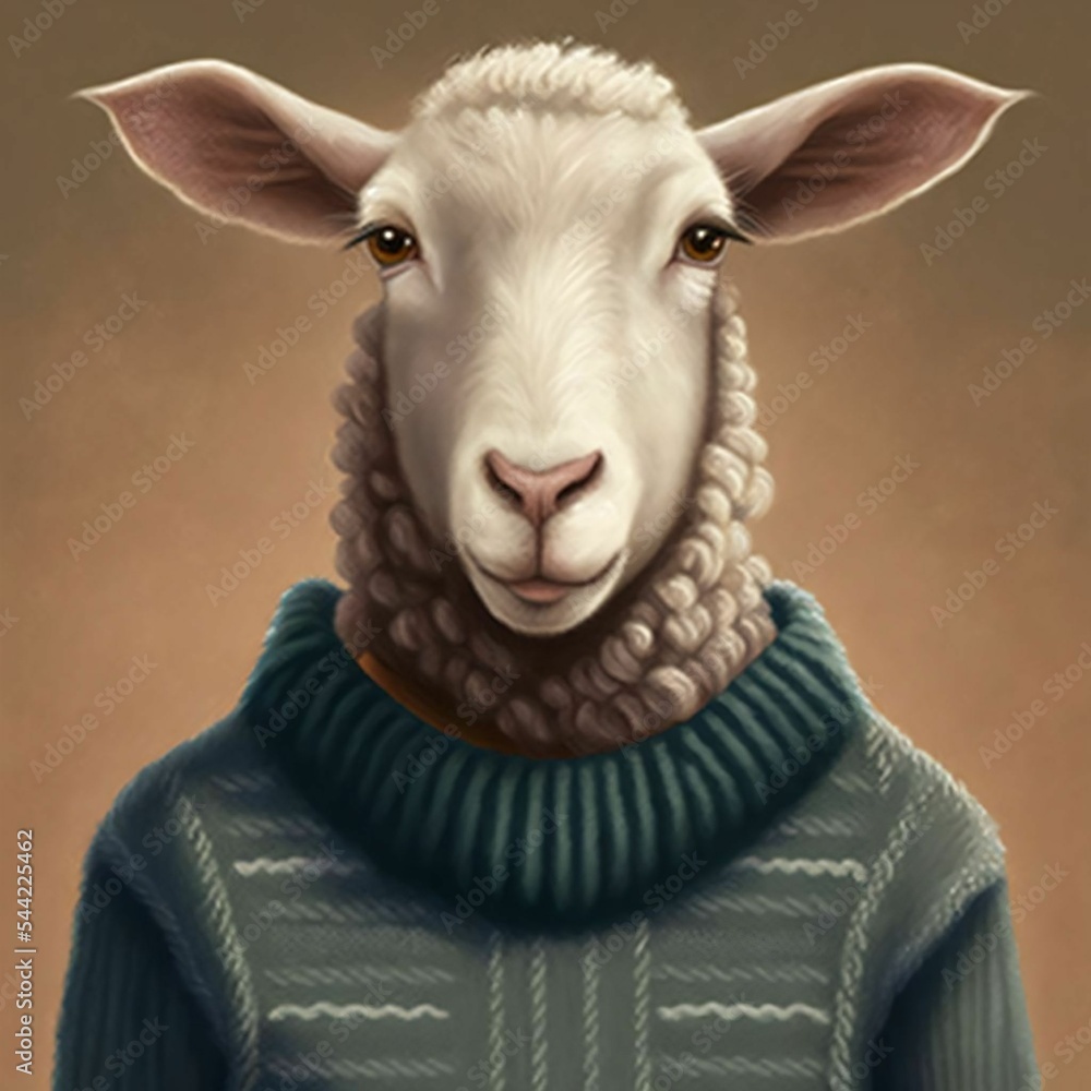 Cartoon Illustration Sheep Lamb Anthropomorphic Wearing Green Wool ...