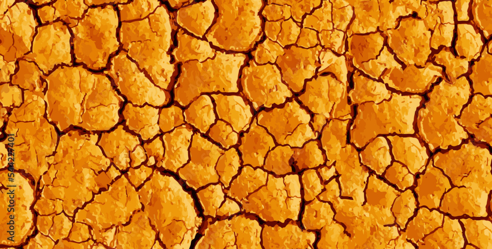 Vector yellow desert dry ground texture. Realistic cracked sand floor ...