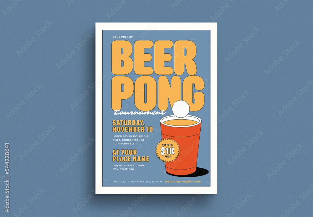 Retro Beer Pong Tournament Flyer Stock Template | Adobe Stock