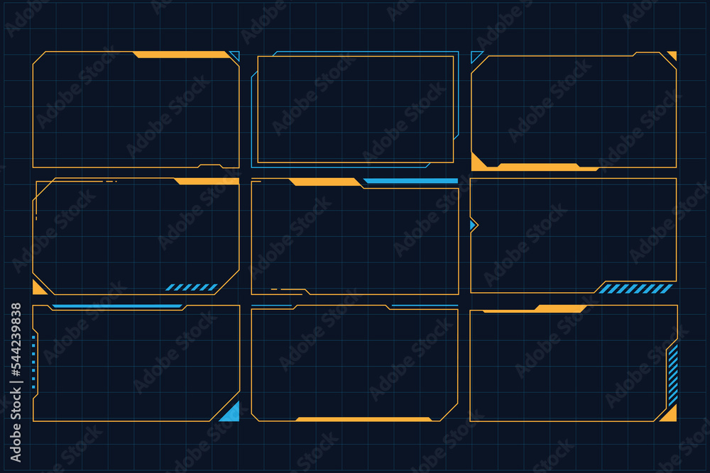 Hud frames. Futuristic text box, border, frame. Sci-fi digital screen, hologram panel. High tech ...