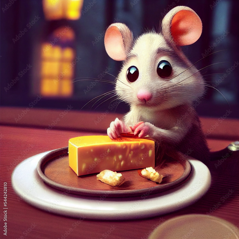 Charming Mouse Eats a Meal at a Cozy Table. Anthropomorphic Mouse Has a ...