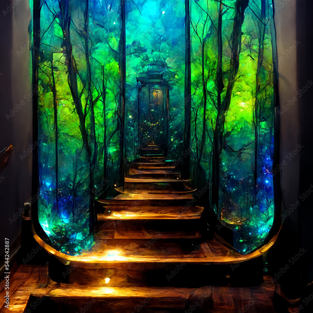 Mystical Art Nouveau Stained Glass Portal to a Magical World. (3D ...