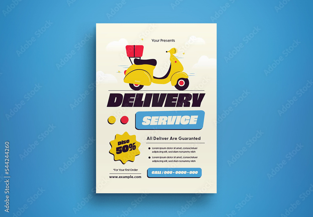 White Flat Design Delivery Service Flyer Stock Template | Adobe Stock