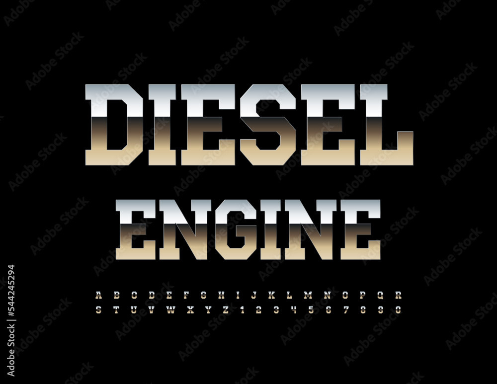 Vector steel sign Diesel Engine. Bright Metallic Font. Chrome Alphabet ...