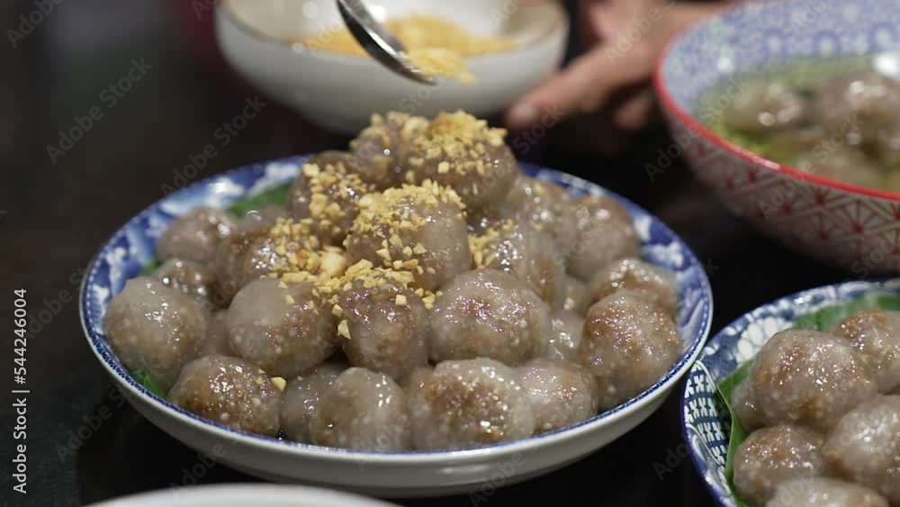 Steamed Tapioca Dumplings with Pork topping up with Fried Garlic ...