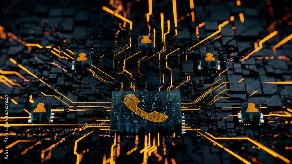 Communication Technology Concept with phone symbol on a Microchip ...