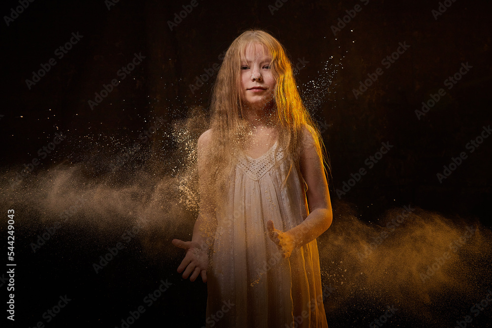 A girl in a white shirt and with long hair, looking like a ghost. A ...