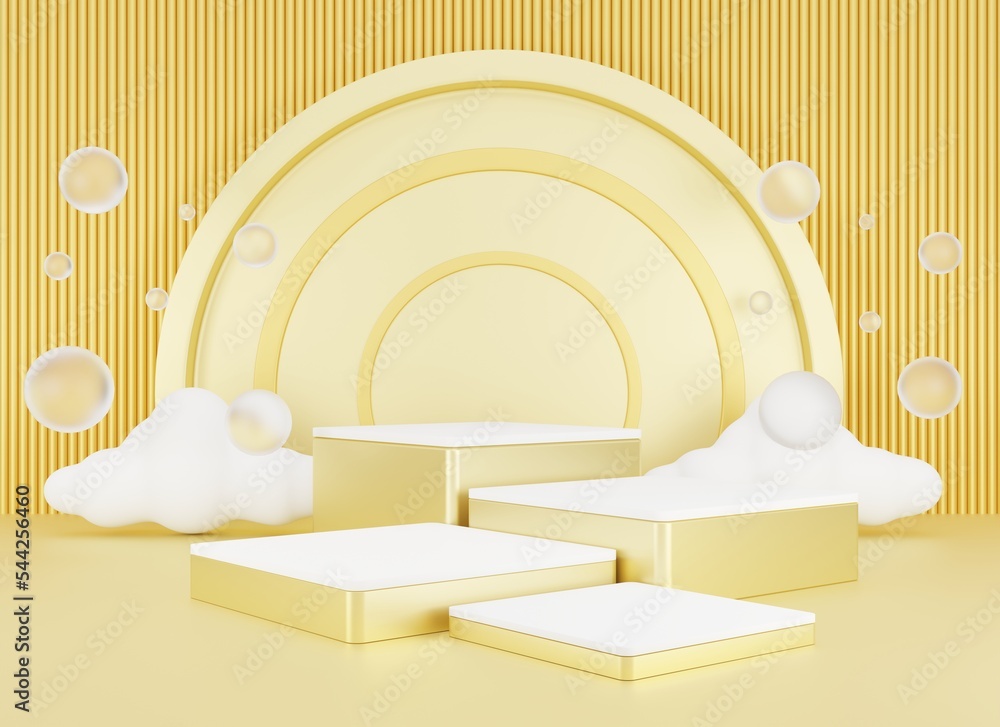 gold background gold and white square plinth advertising stand blank ...