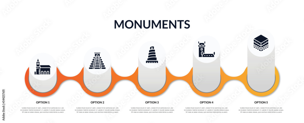 set of monuments filled icons with infographic template. flat icons ...