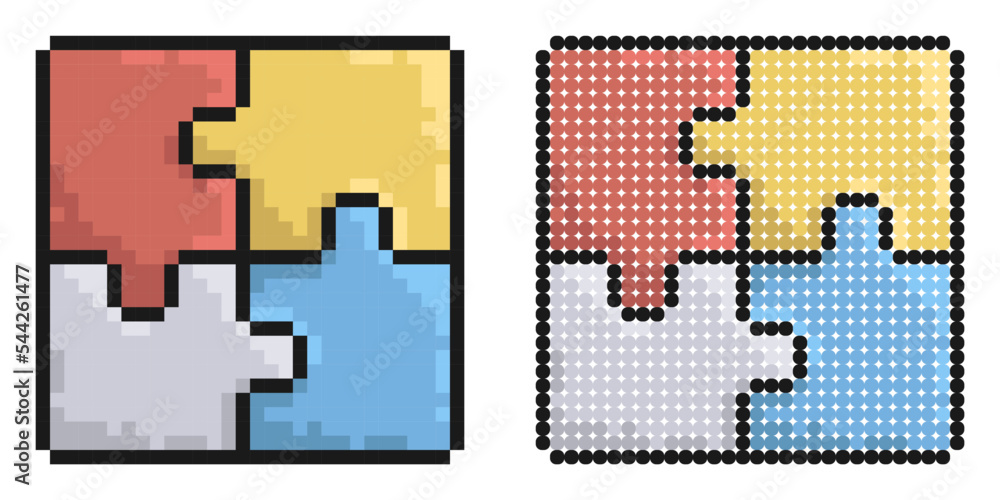 Pixel icon. Pieces of puzzle connected together. Teamwork. Combining ...