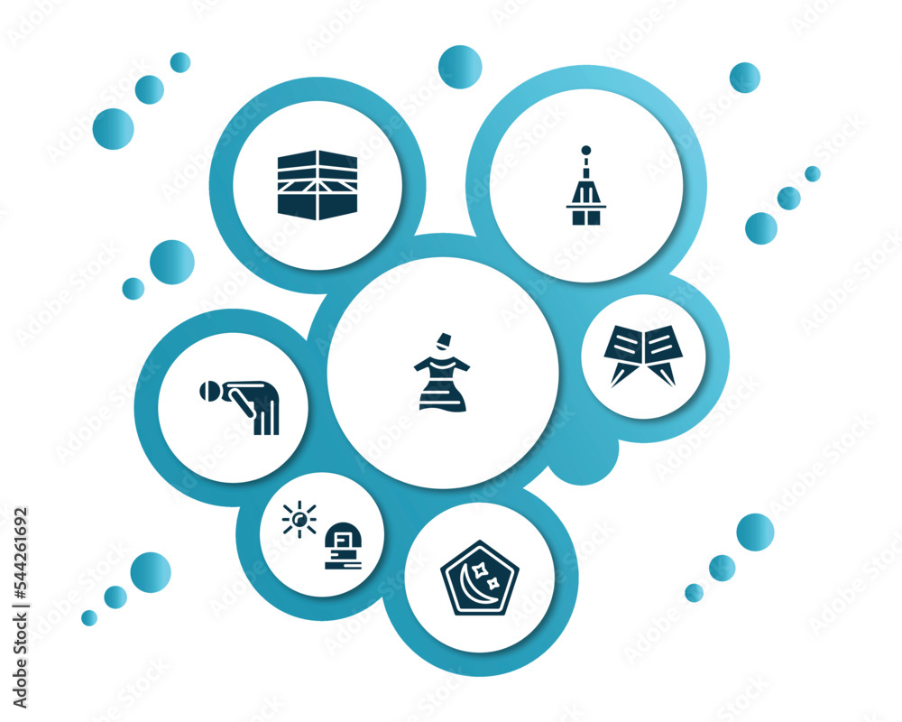 set of filled icons with infographic template. flat icons such as kaaba ...