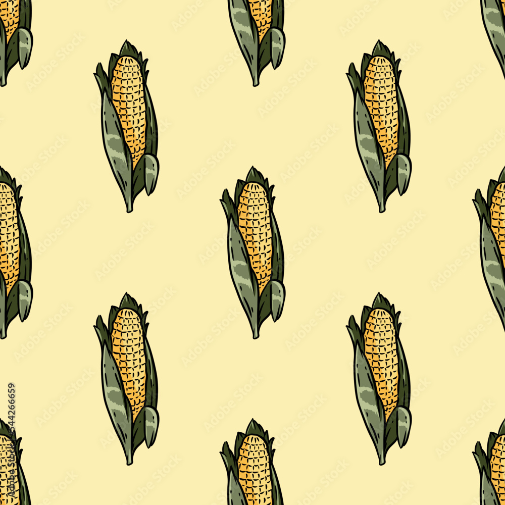 Corn ears doodles seamless border pattern. Agriculture vector ...