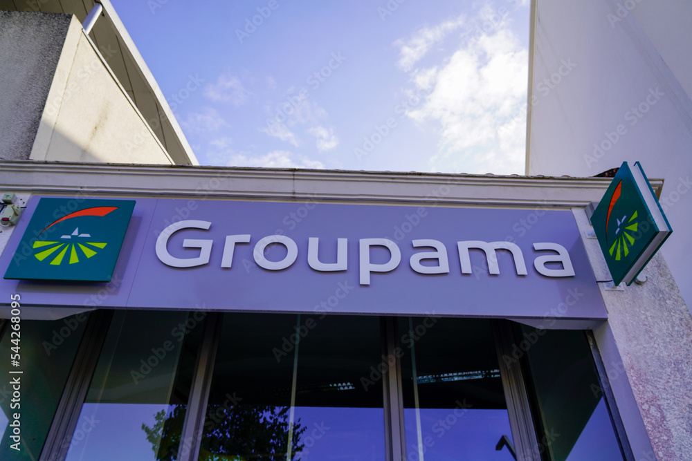 Groupama logo facade text and brand sign on french insurance agency ...