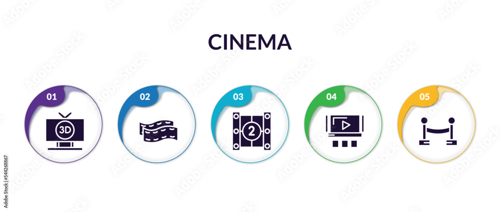 set of cinema filled icons with infographic template. flat icons such ...