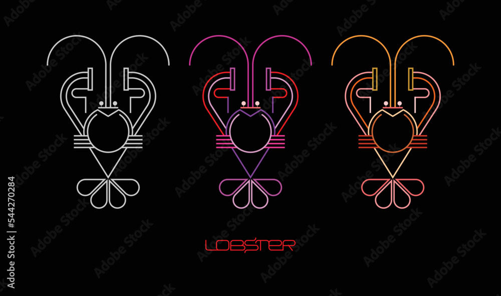 Neon colors line art design isolated on a black background Lobster Logo ...