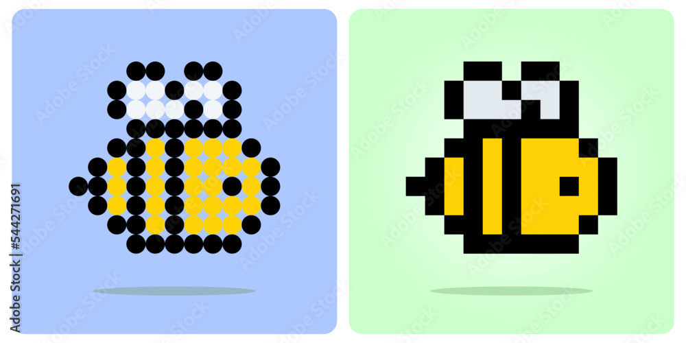 8 bit Pixel bee. Animal pixels game assets in vector illustrations of 8 ...