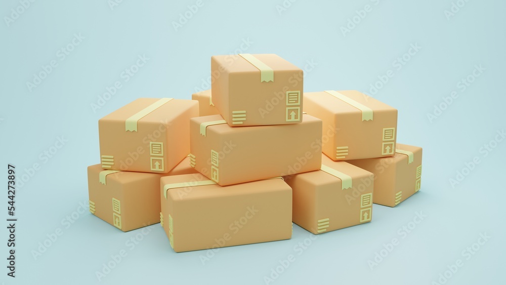 3D rendering illustration Cartoon minimal logistics and delivery parcel ...