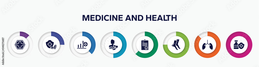 infographic element with medicine and health filled icons. included red ...