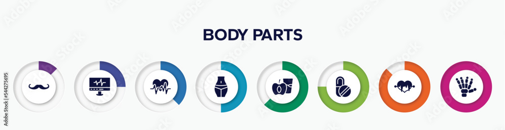 infographic element with body parts filled icons. included mustache ...