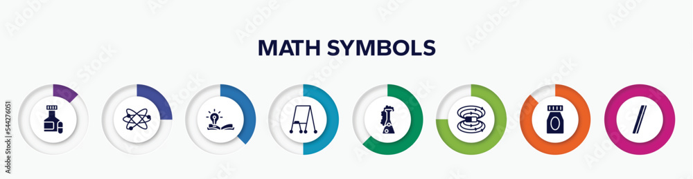 infographic element with math symbols filled icons. included pill jar ...