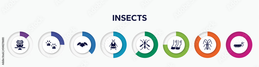 Vetor de infographic element with insects filled icons. included owl ...