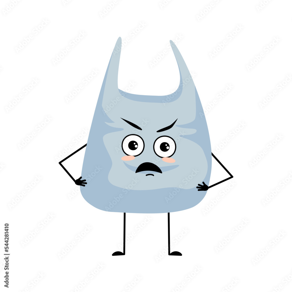 Cute character package with angry emotions, grumpy face, furious eyes ...