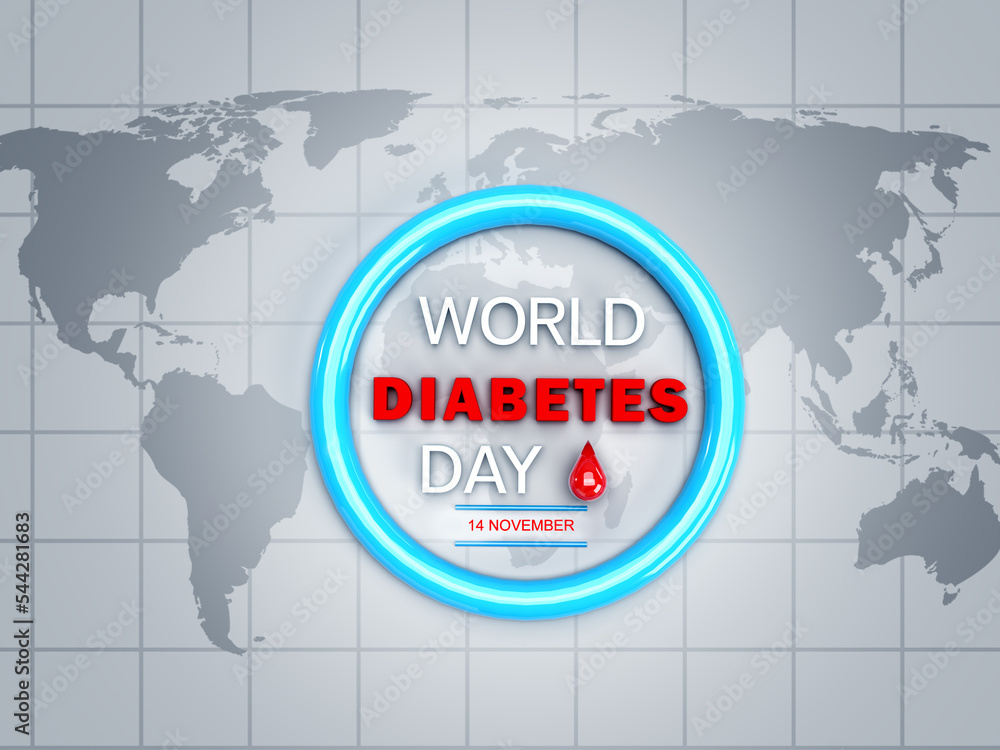 Blue circle symbolic of Diabetes awareness with red drop of blood on ...