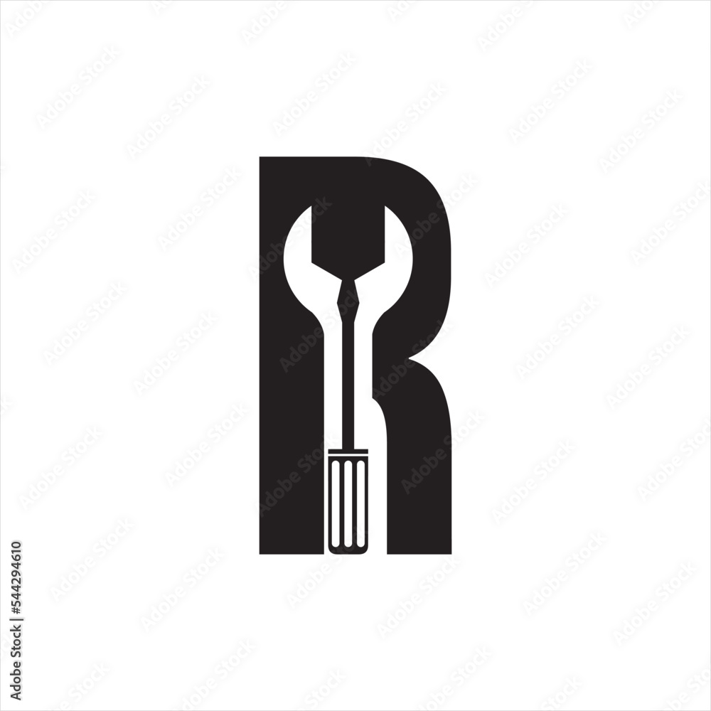 Vector letter R logo design with wrench and screwdriver. Stock Vector ...