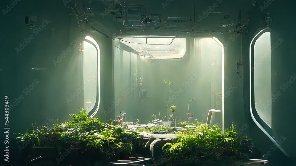 Forgotten by everyone, an abandoned space station, overgrown with ...