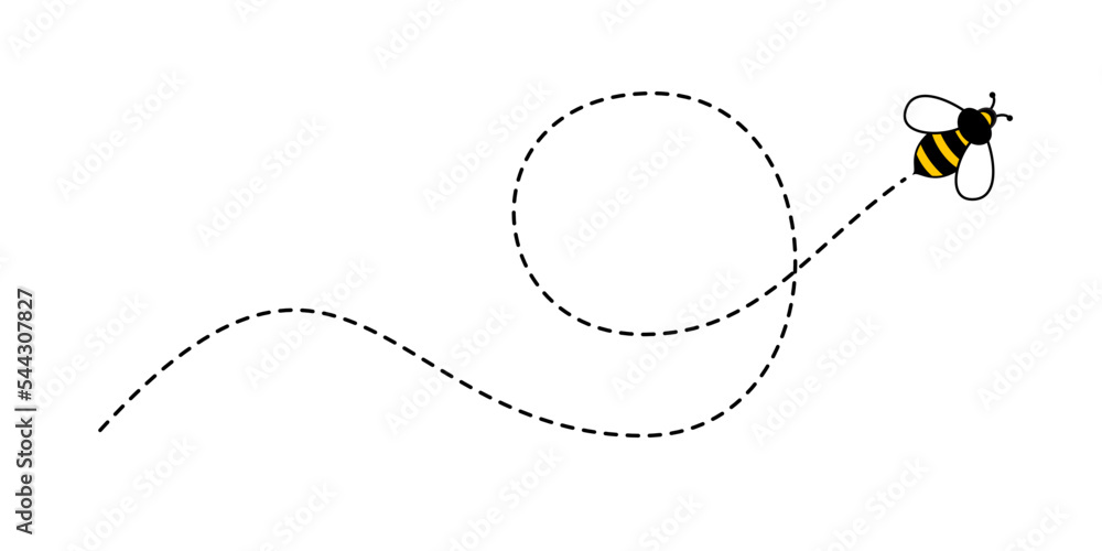 Bee fly in line flight on dotted route path, beehive or honey bumblebee ...