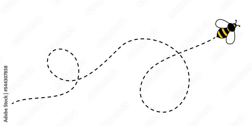 Bee on dotted route, bumblebee fly on dotted line path, vector ...