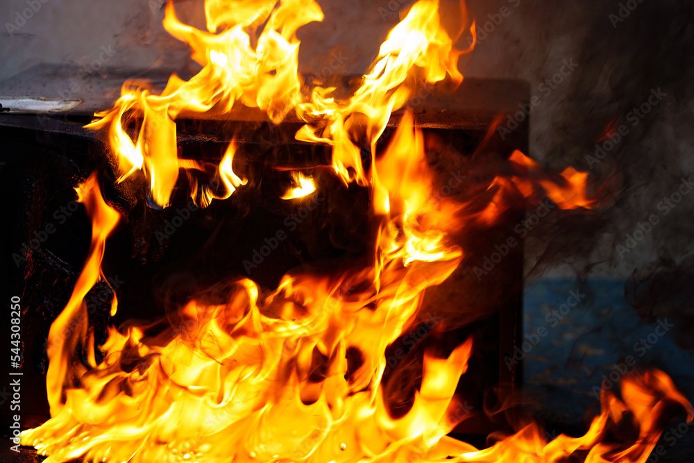 microwave oven on fire. the concept of fire in the kitchen and ...