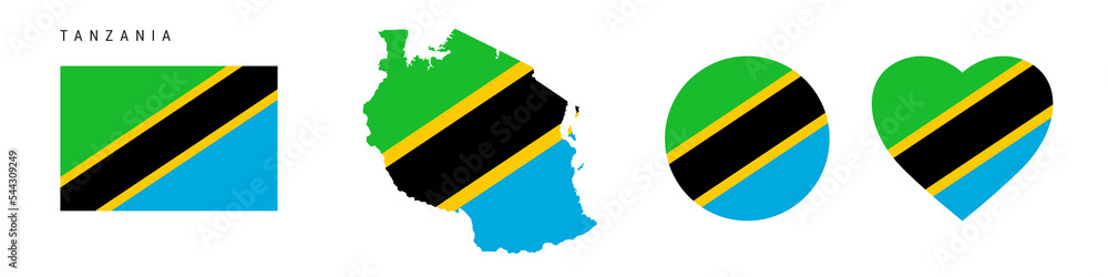 Tanzania flag icon set. Tanzanian pennant in official colors and ...