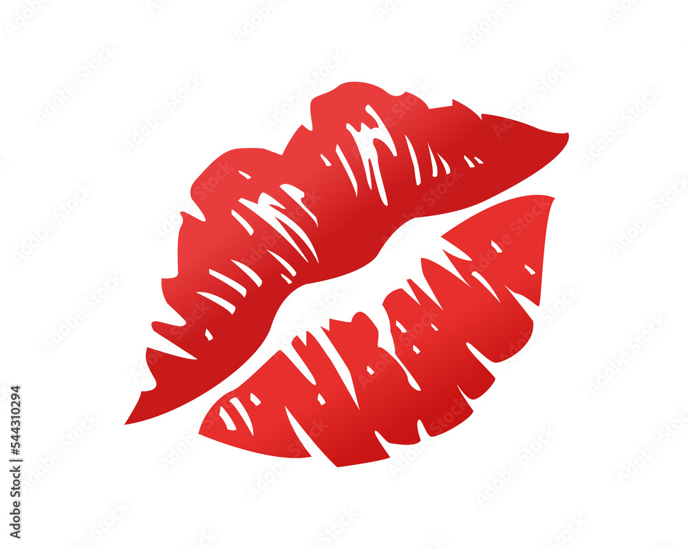 Gradient red kiss mark icon with bright lipstick on transparent ...