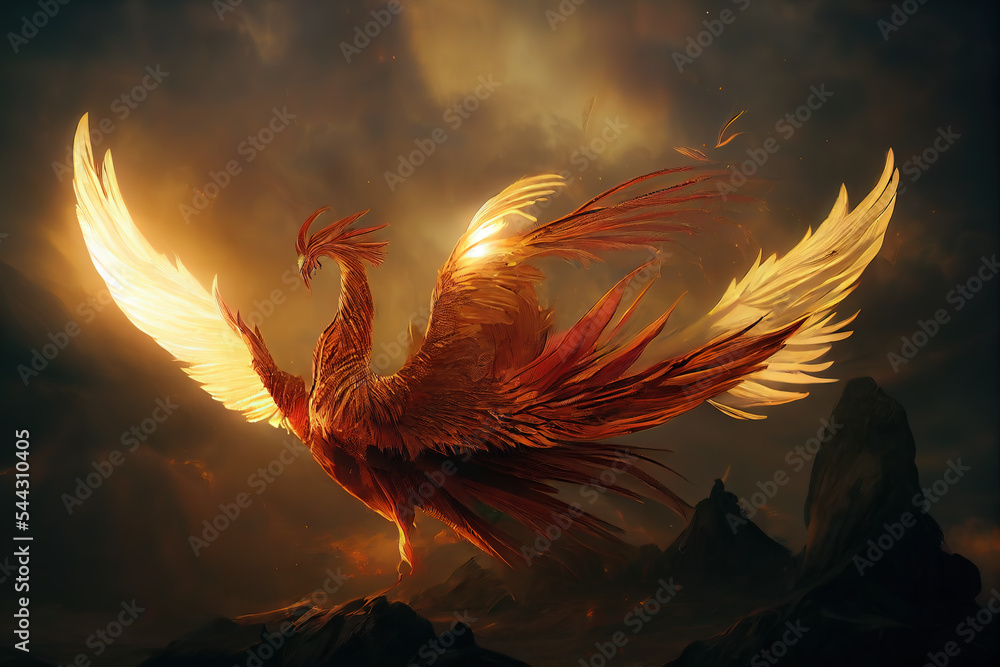 Fantasy greek mythology, red phoenix bird ready to take off for flight ...