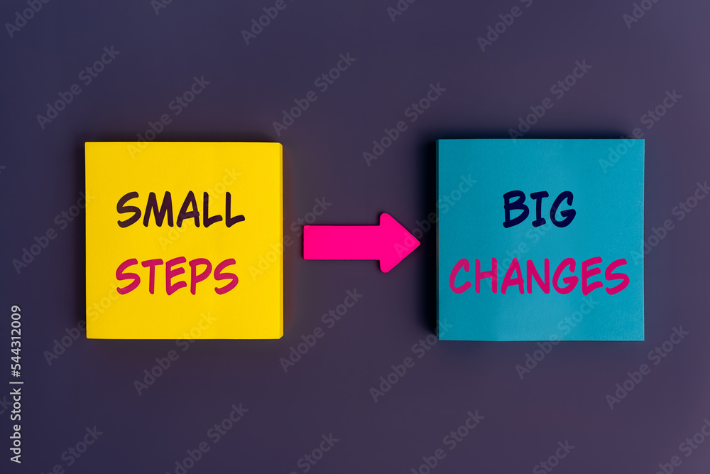 Small Steps, Big Changes - concept text. Motivational advice or ...