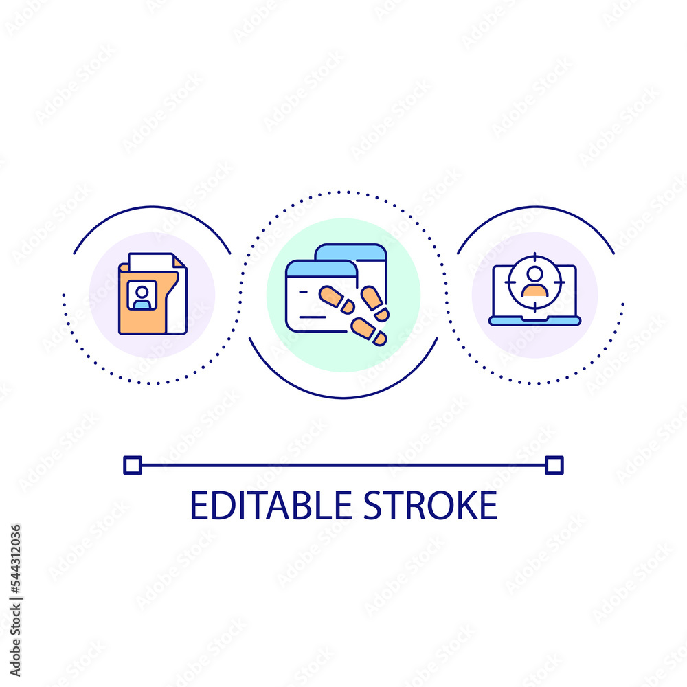 Internet stalking loop concept icon. Monitoring personal information ...