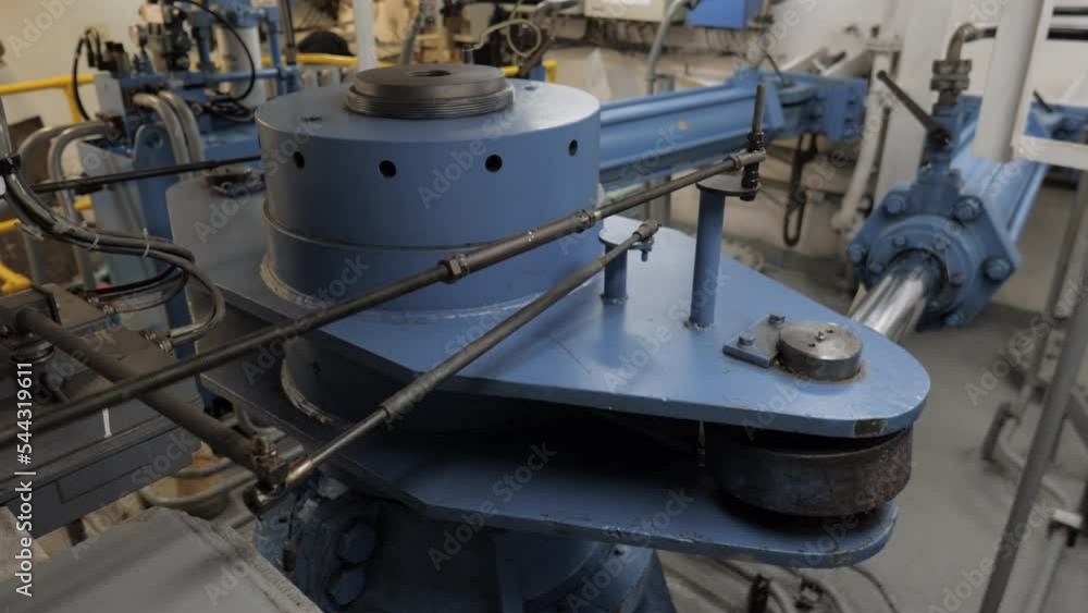 Linkage rod of rudder angle transmitter on steering gear of ship Stock ...