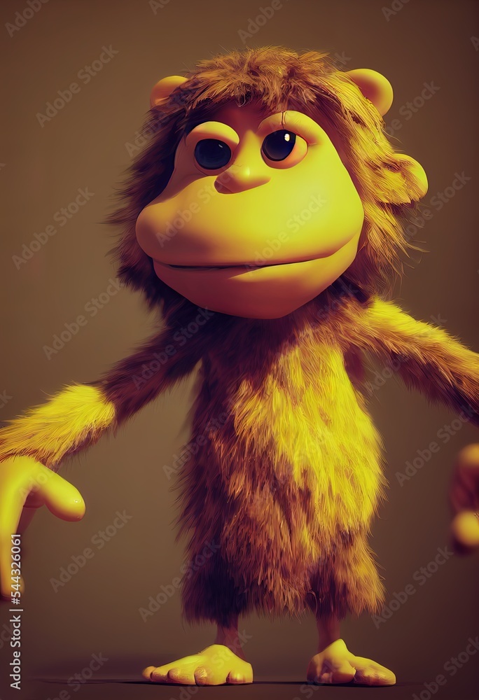 Cute Cartoon Monkey Primitive Human Neanderthal - Digital Art, 3D ...